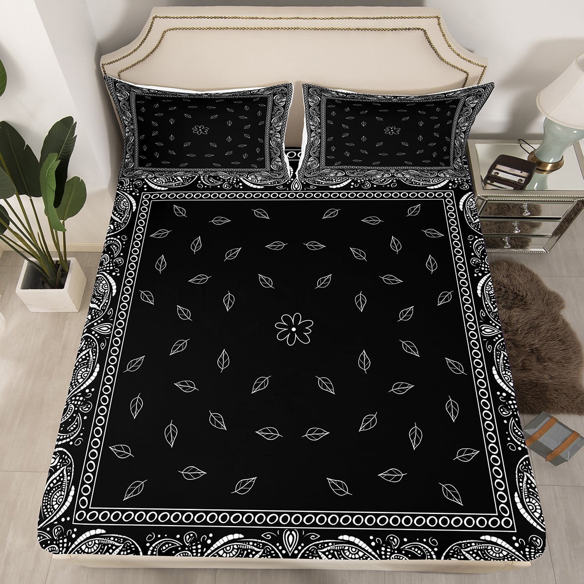 Gothic Floral Bed Sheets Full Black Gothic Floral Fitted Sheet Adults ...