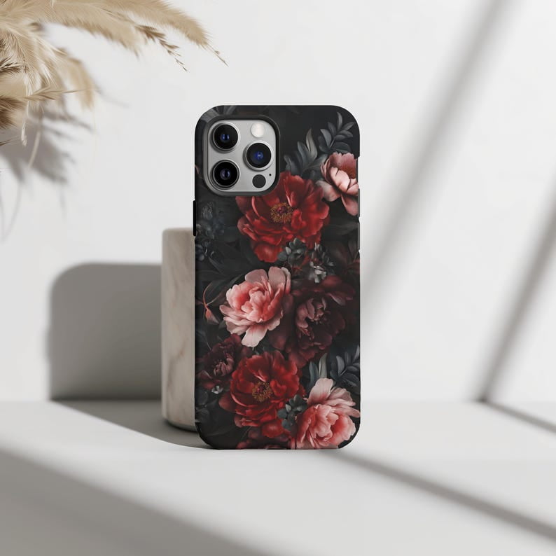 Gothic Floral Dark Academia Phone Case for iPhone 11 12 13 14 15 16 Pro ...