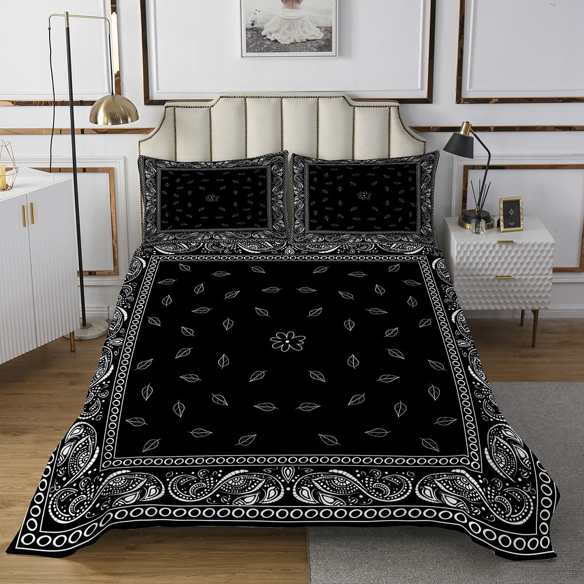 Gothic Floral Quilt Set Queen Black Gothic Floral Bedspread Adults ...