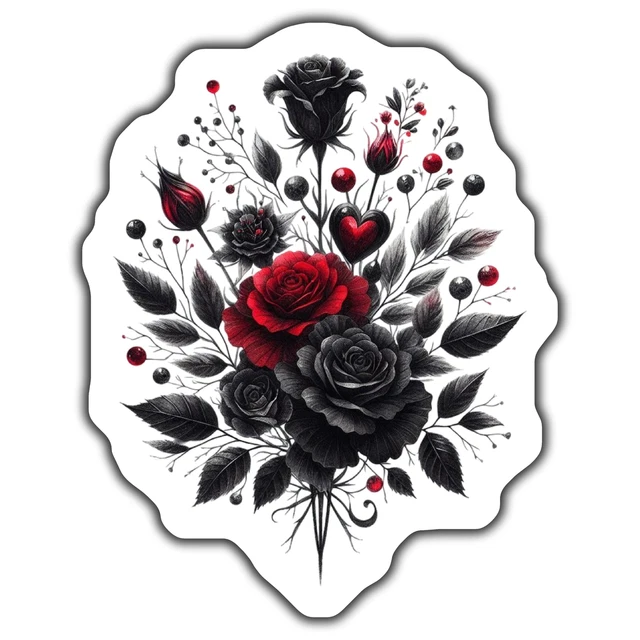 Gothic Floral Red And Black Rose Bouquet Sticker, Romantic Flower Decal ...