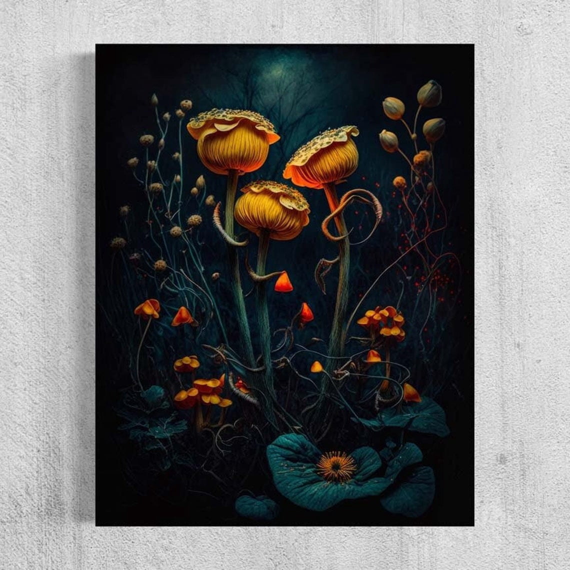 Gothic Floral Still Life, Vintage Poppies Flower Wall Art, Dark ...