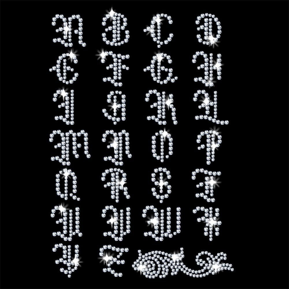 Gothic Font Rhinestone Iron on Transfer 11.7x8.3 Inch Heat Transfer ...