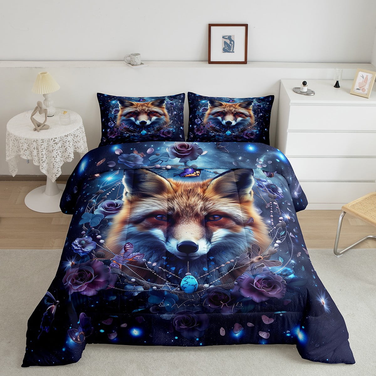 Gothic Fox Comforter Set Dream Catchers King Bedding Set,Boho Floral ...