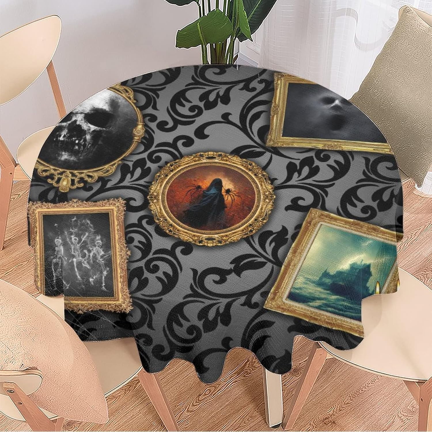 Gothic Frame Wall Round Tablecloth - Table Cover with Vintage Gothic ...