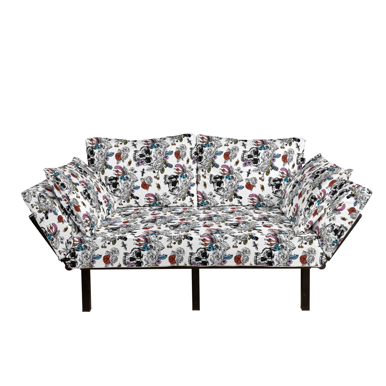 Gothic Futon Couch, Day of the Dead Inspired Human Skulls Design with ...