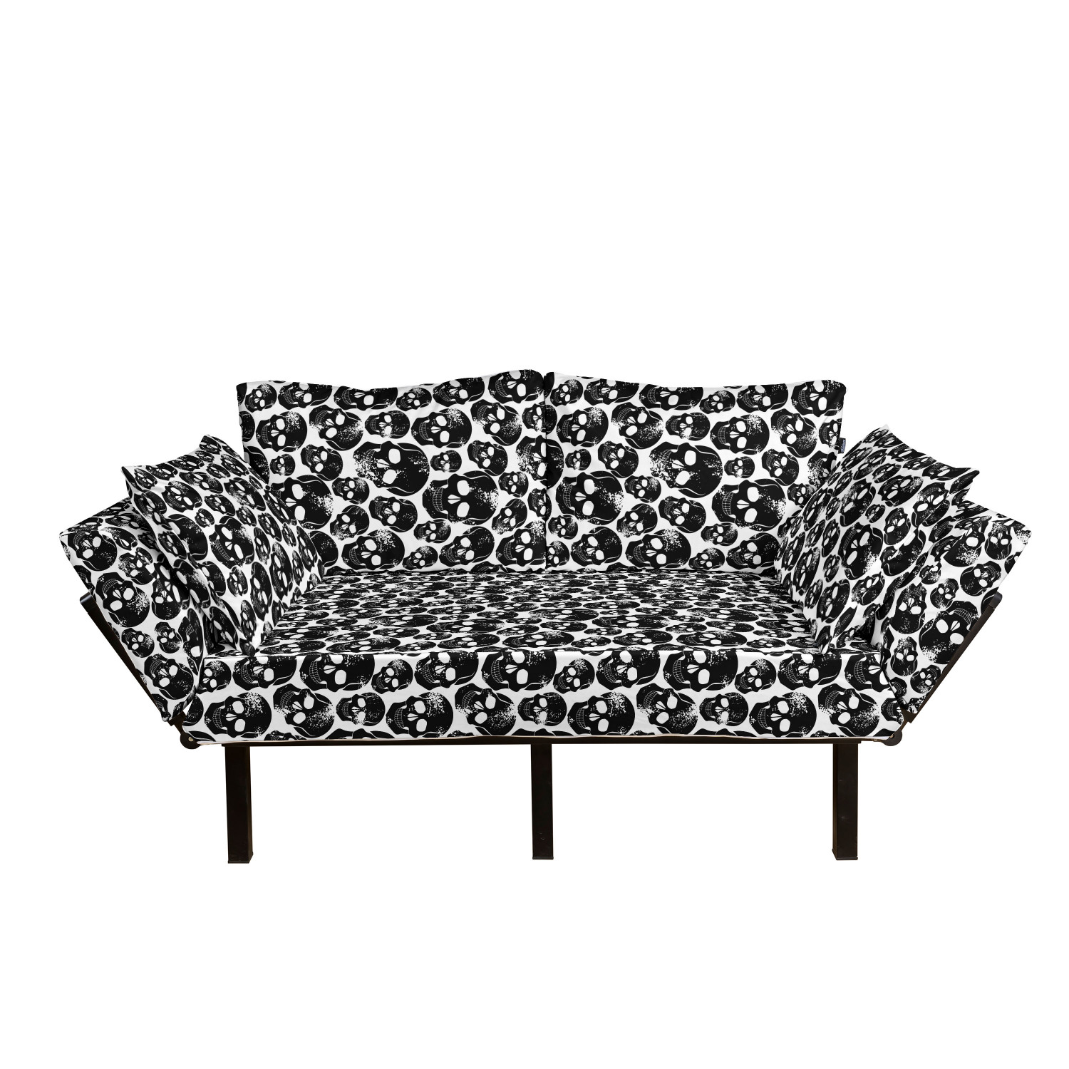 Gothic Futon Couch, Grunge Black Human Skulls on White Backdrop Evil ...