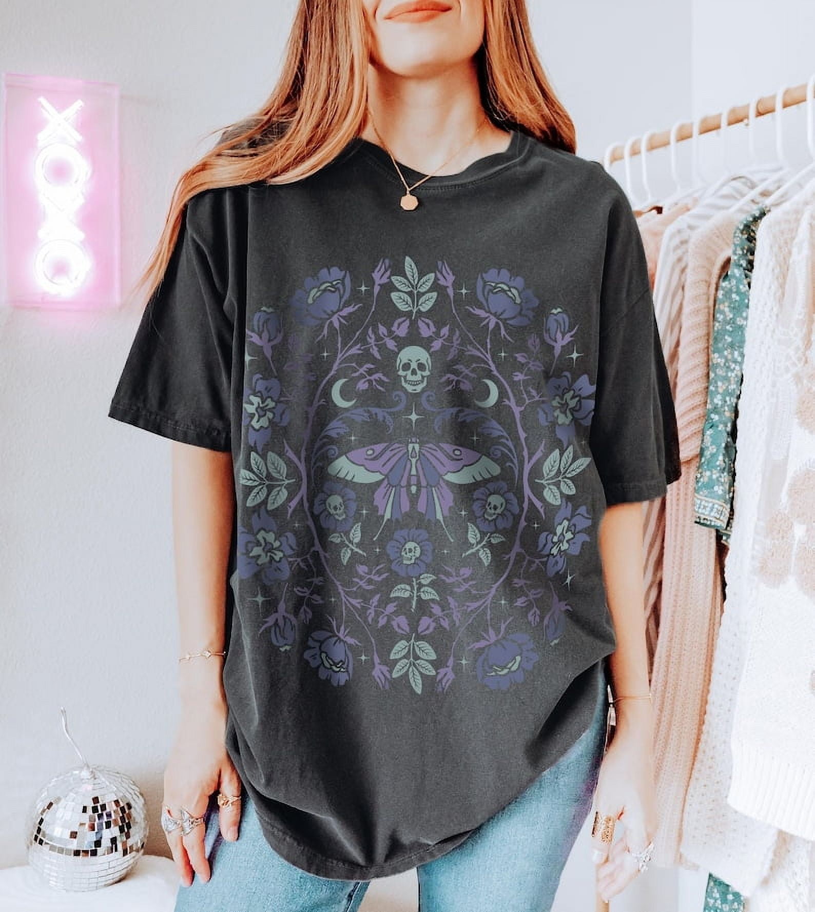 Gothic Garden Comfort Colors TShirt, Dark Academia Shirt, Floral Skull ...