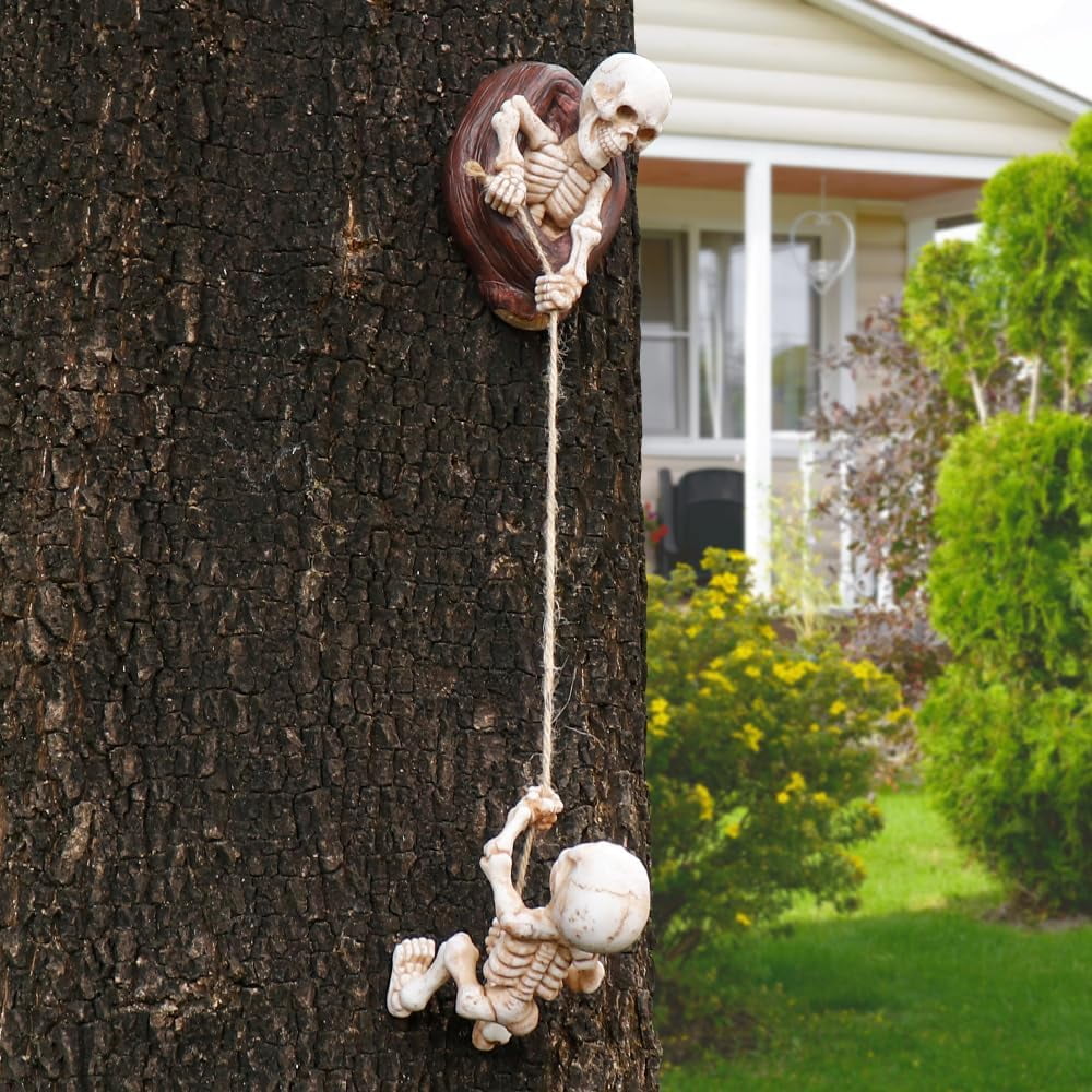 Gothic Garden Decors Skeletons Climbing Tree Sculptures - Small ...