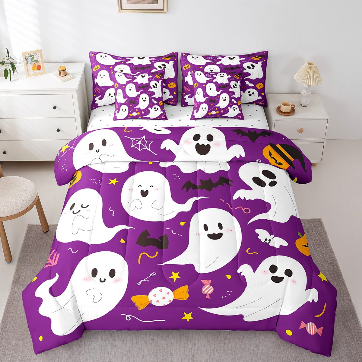 Gothic Ghost Comforter Set 7 Piece Bed in a Bag Twin,Spiderwebs Cobwebs ...