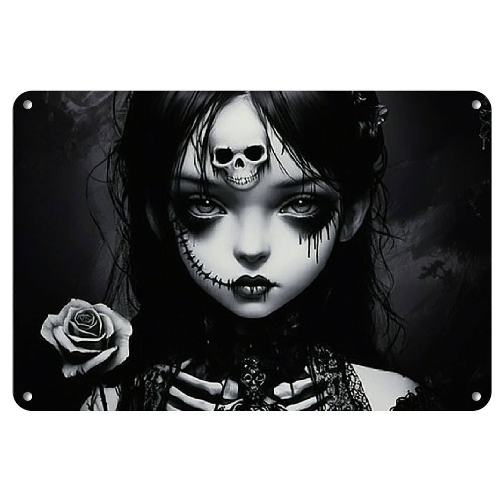 Gothic Girl with Skull Sign, Indoor & Outdoor Wall Art, Metal Tin ...