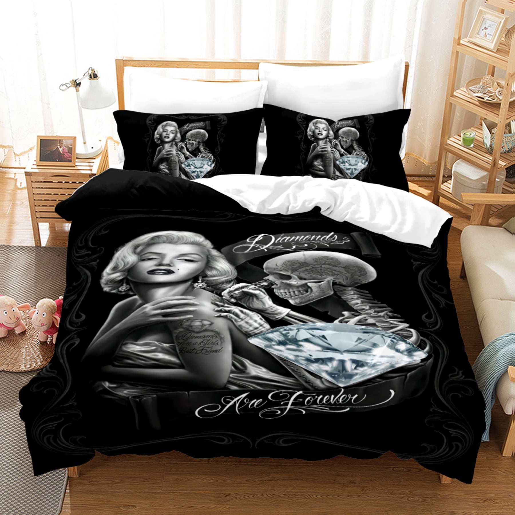 Gothic Glamour Bedding Set: & Skeleton Design with - Unique Duvet Cover ...