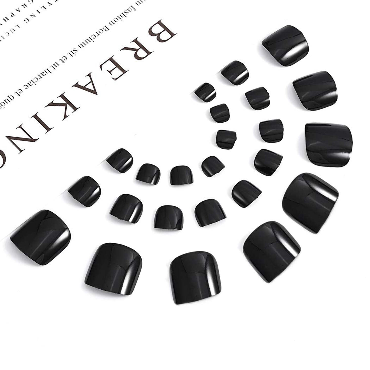 Black Press On Toe Nails, Glue On Tips Artificial Fake Toenails ...