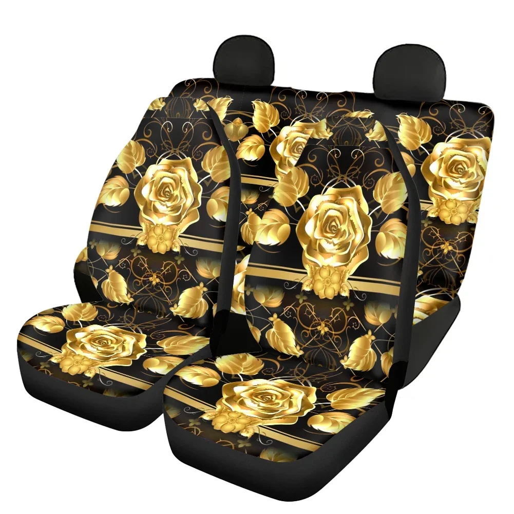 Gothic Golden Flowers Printed Heavy-Duty Car Interior Seat Covers for ...