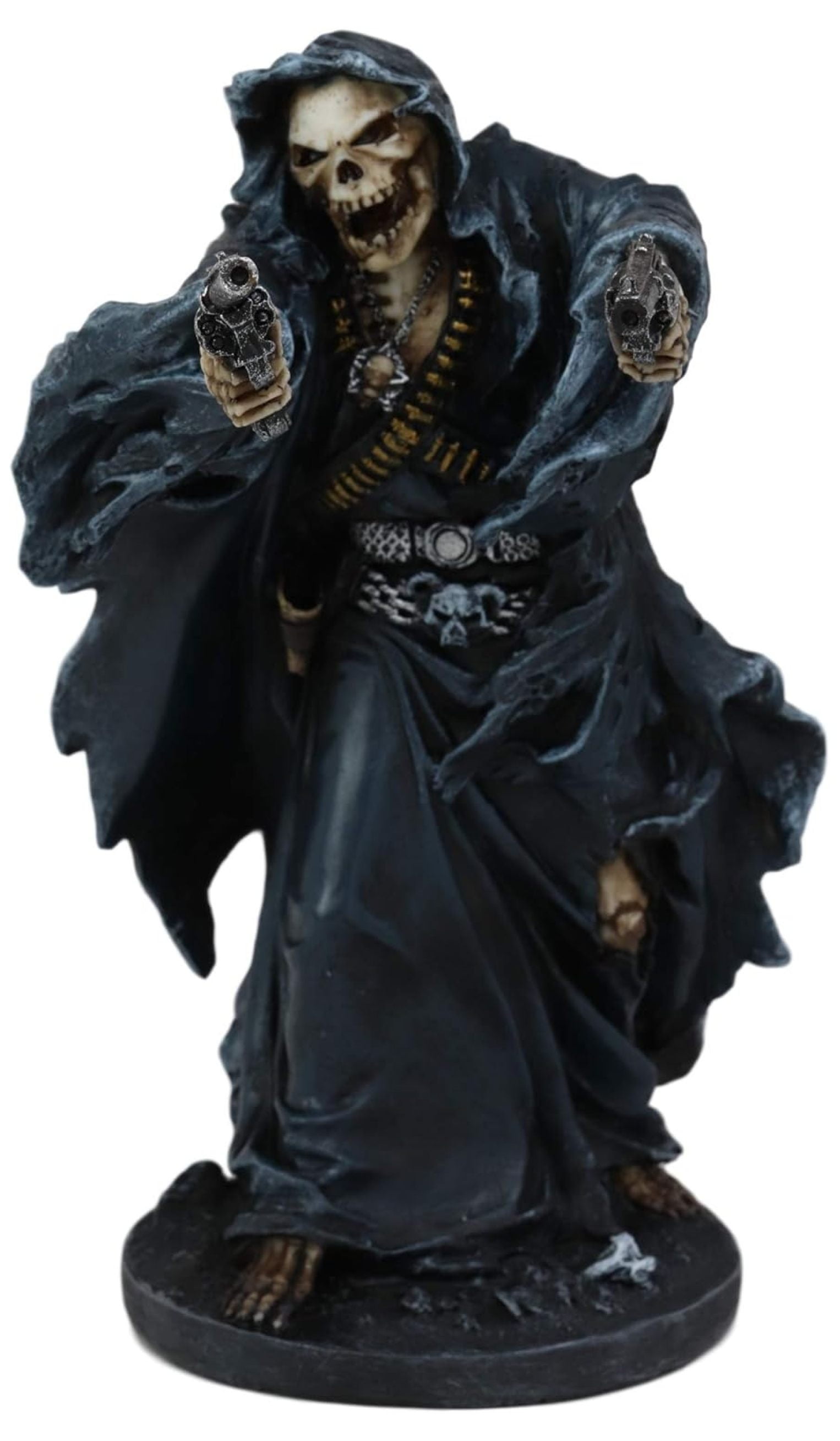 Gothic Grim Reaper Skeleton with Dual Pistols Figurine 9" Tall Day of ...
