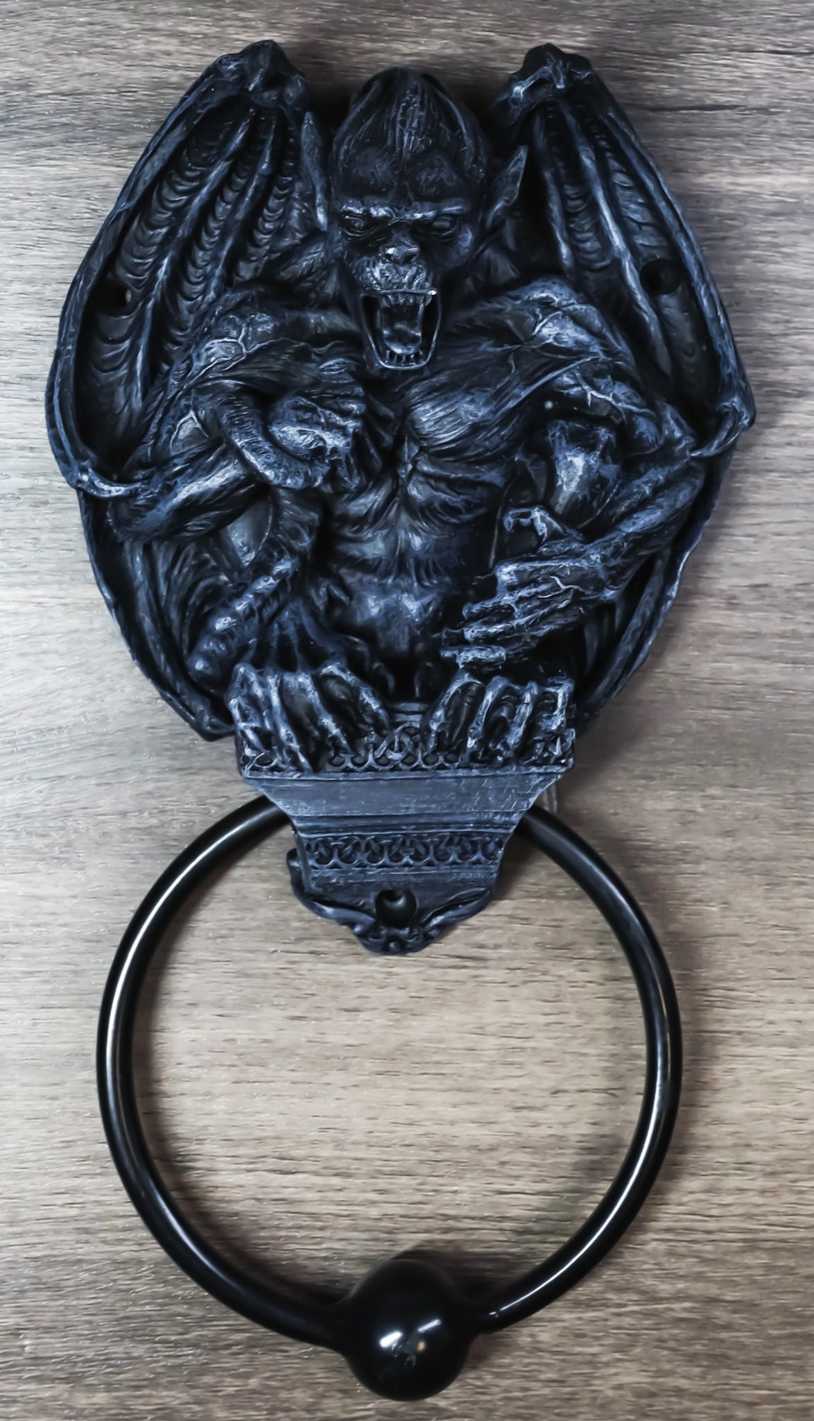 Gothic Guardian Winged Gargoyle Perching On Roof Pediment Door Knocker ...