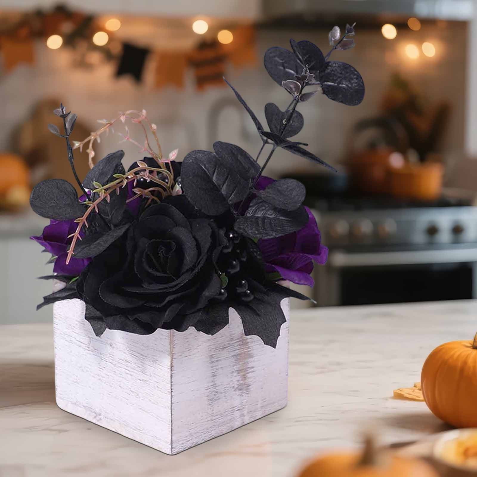 Gothic Halloween Artificial Flower Box - Wooden Desktop Decoration for ...