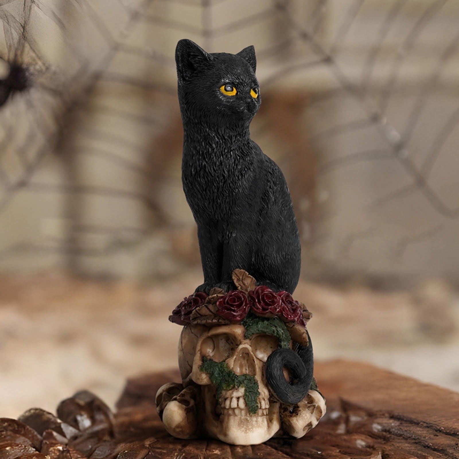 Gothic Halloween Decor Resin Raven & Cat Ornament Set with Stable Base ...