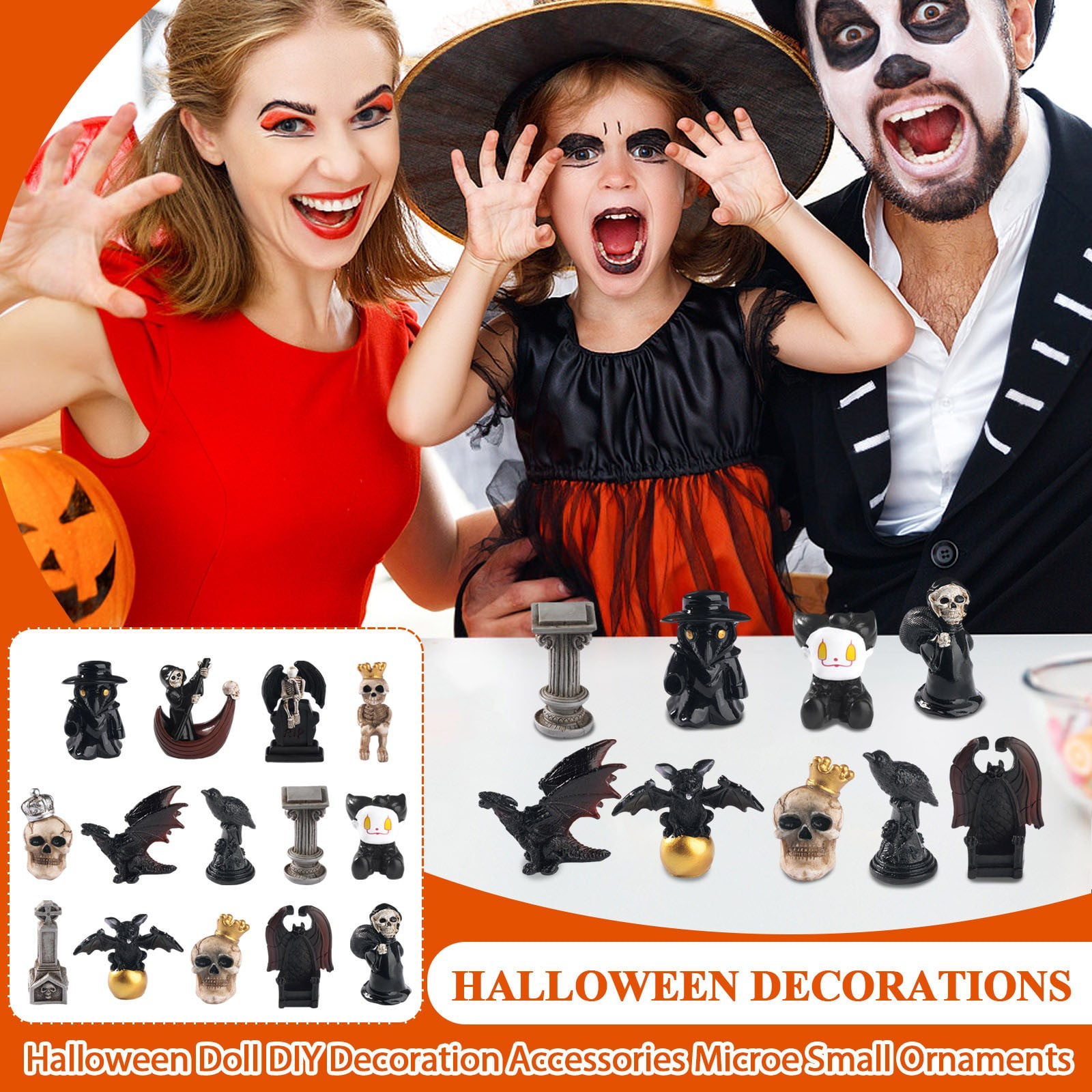 Gothic Halloween Decorations Set - Mini Macabre Ornaments with Silver ...