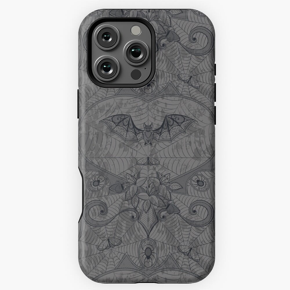 Gothic Halloween Lace Bats Grey Phone Case for iPhone 16 15 14 13 12 11 ...