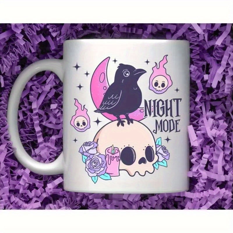 Gothic Halloween Mug with Skull, Raven & Roses Design - "NIGHT MODE ...