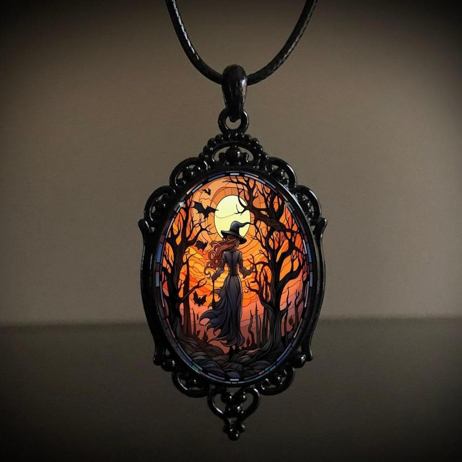 Gothic Halloween Necklace for Women Men - Vintage Witch, Raven Crow ...