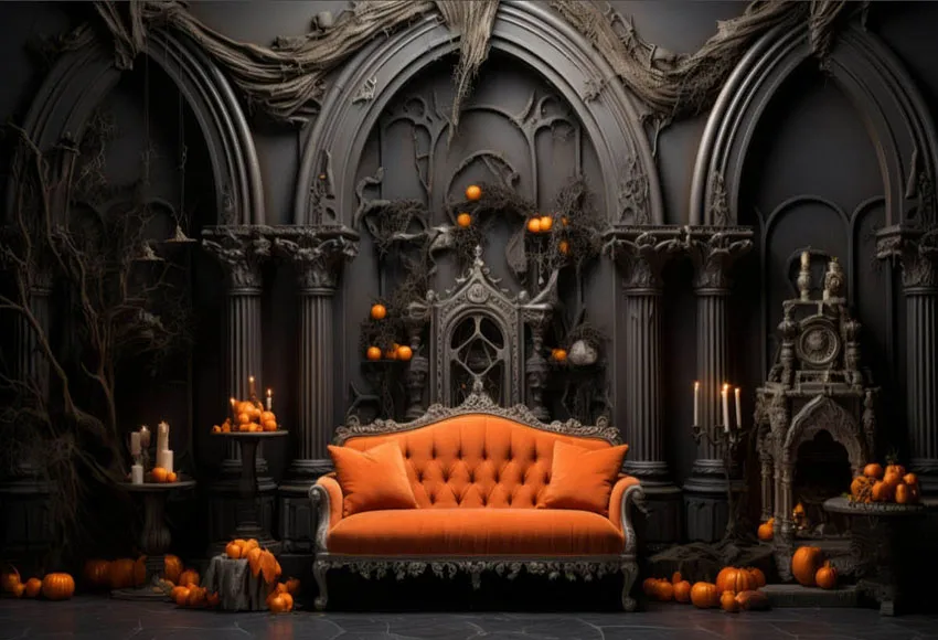 Gothic Halloween Pumpkins Kids Birthday Party Cake Smash Portrait r ...