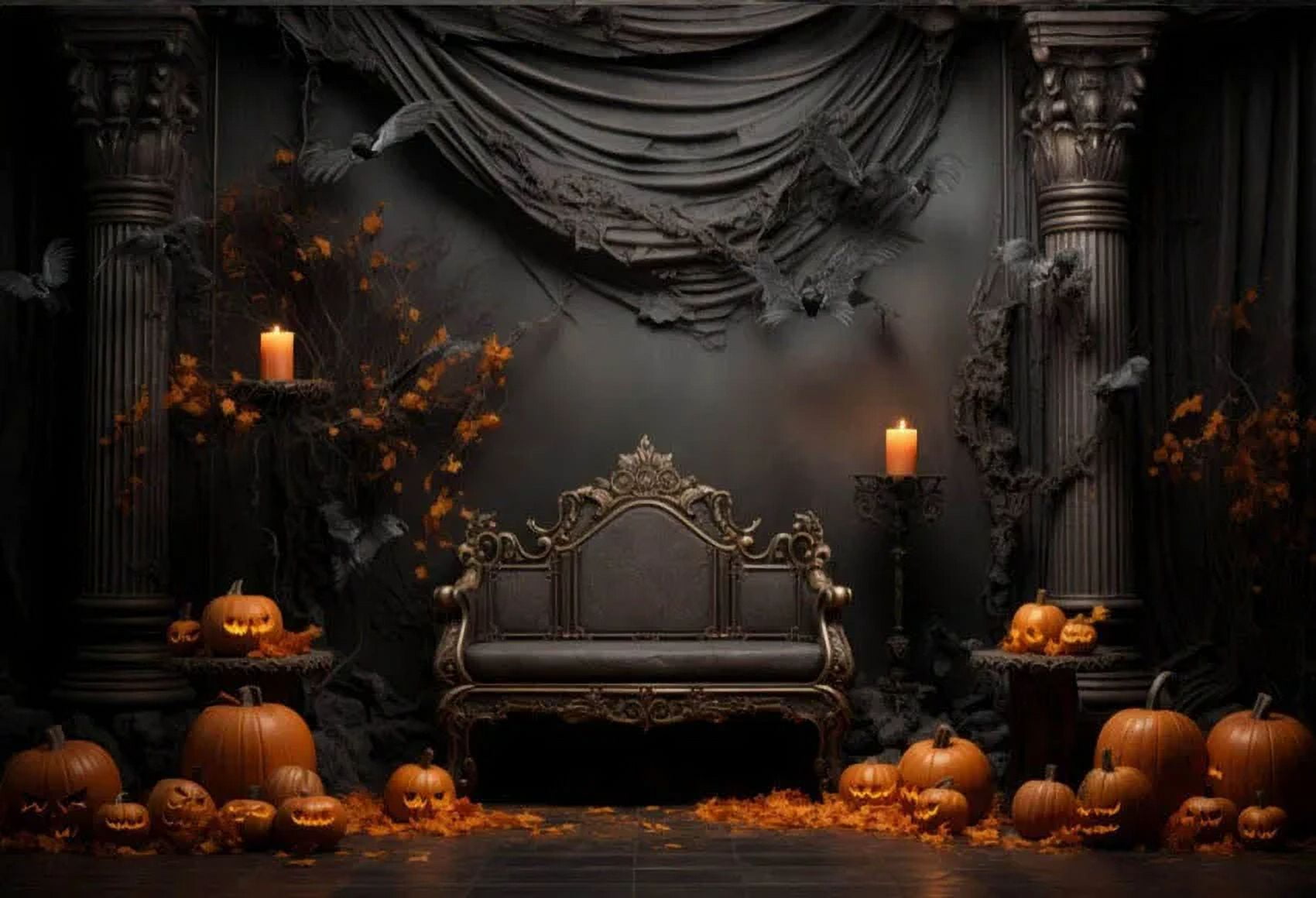 Gothic Halloween Pumpkins Kids Birthday Party Cake Smash Portrait r ...