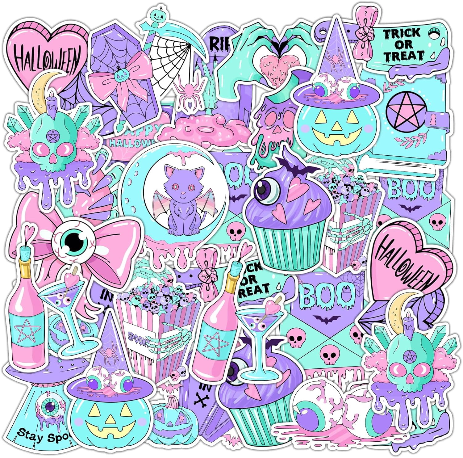 Gothic Halloween Stickers Purples Pink Teal, Vinyl Waterproof Stickers ...