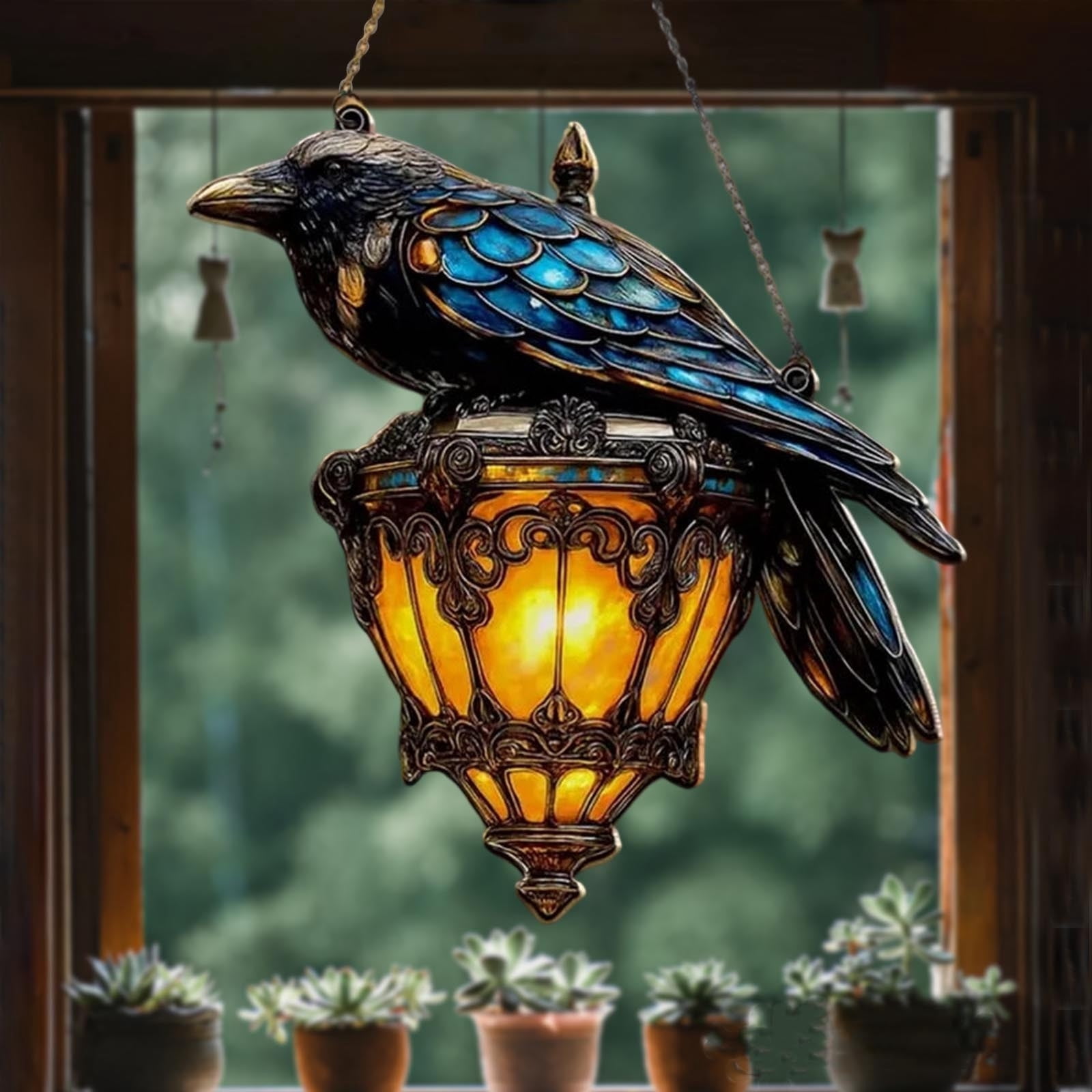 Gothic Hanging Ornament, Raven Gothic on Lantern 2D Suncatcher Ornament ...