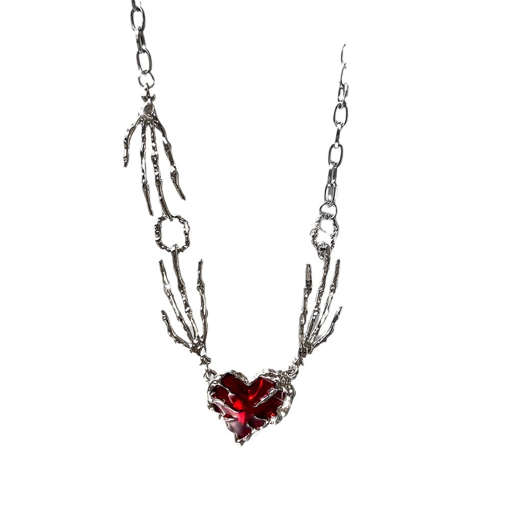 Gothic Heart Necklace Horror Scary Skeleton Claws Hands Choker Necklace ...