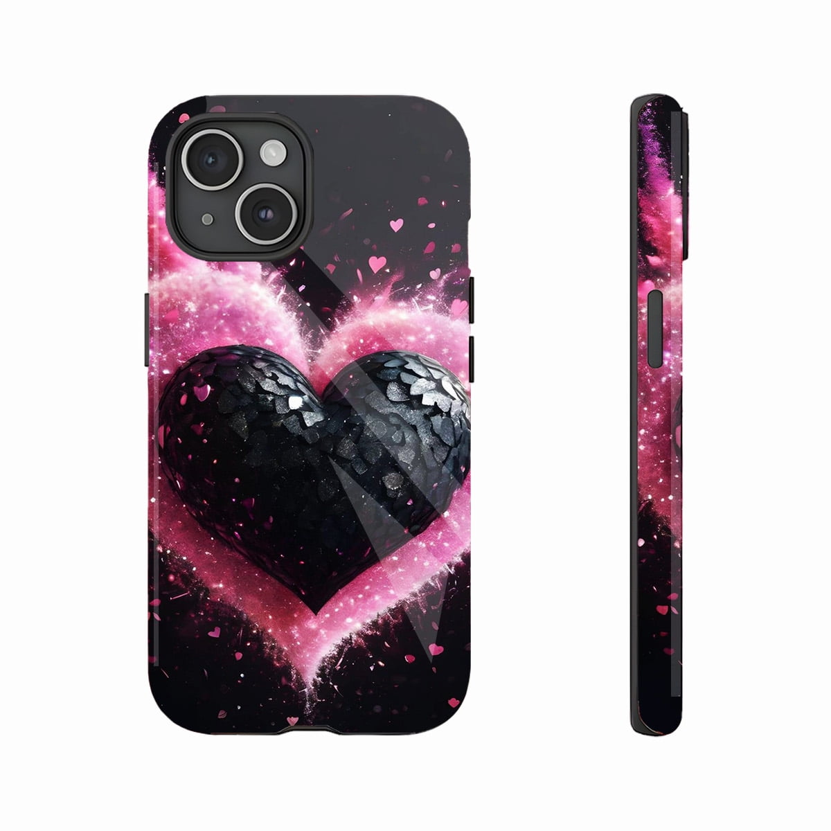 Gothic Heart iPhone Case with Pink Glitter Dust Edgy Romantic Design ...