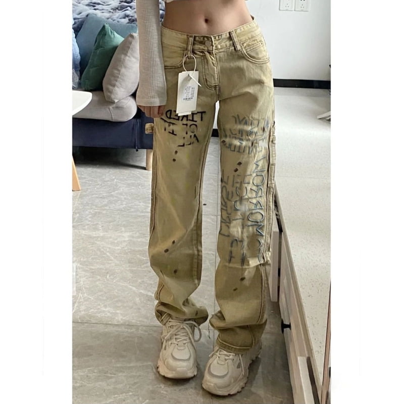 Gothic Hip Hop Jeans For Women High Waist Slim Straight Korean Style ...