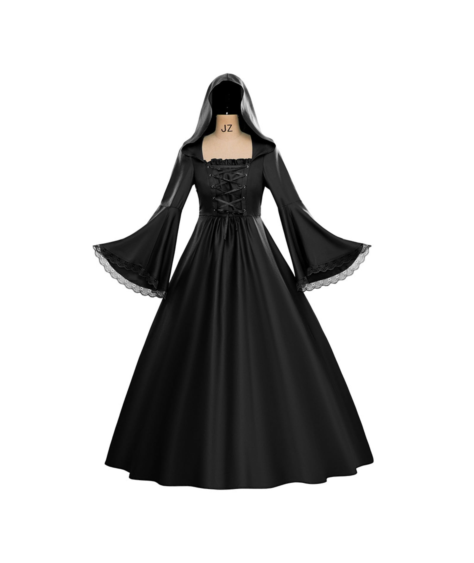 Gothic Hooded Dress for Women Renaissance Lace Up Medieval Witch ...