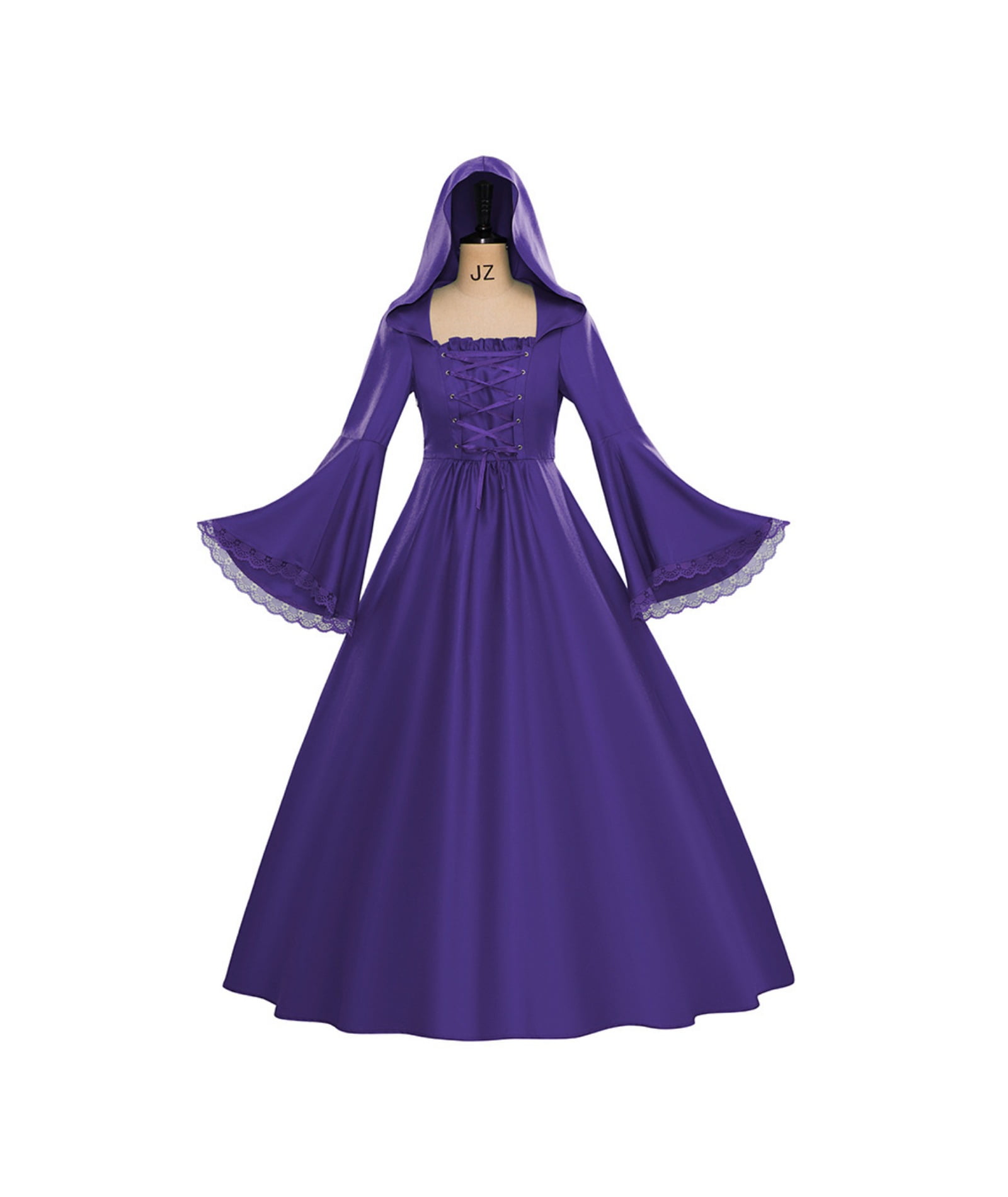 Gothic Hooded Dress for Women Renaissance Lace Up Medieval Witch ...