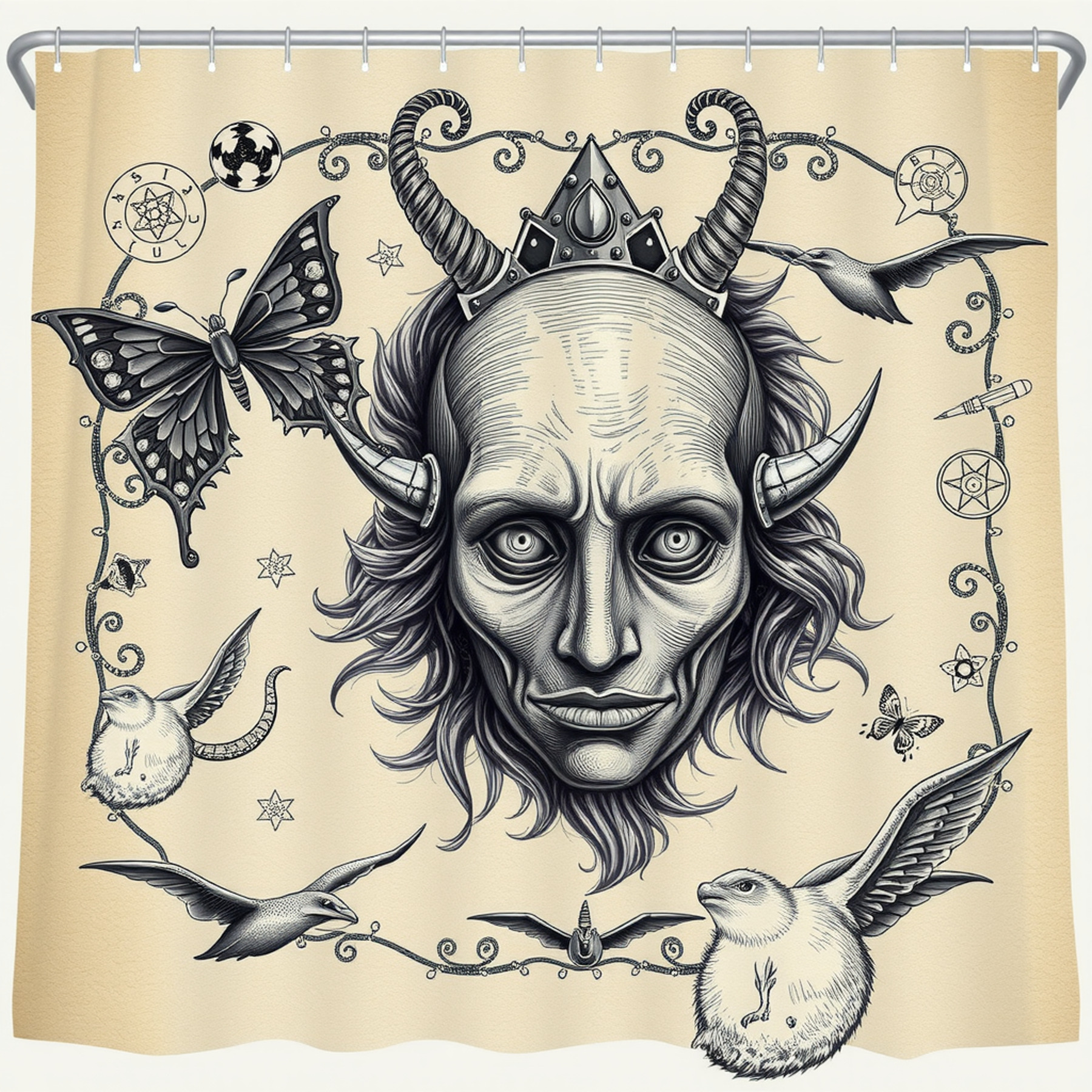 Gothic Horned Crowned Creature Shower Curtain - Dark Fantasy Decor ...