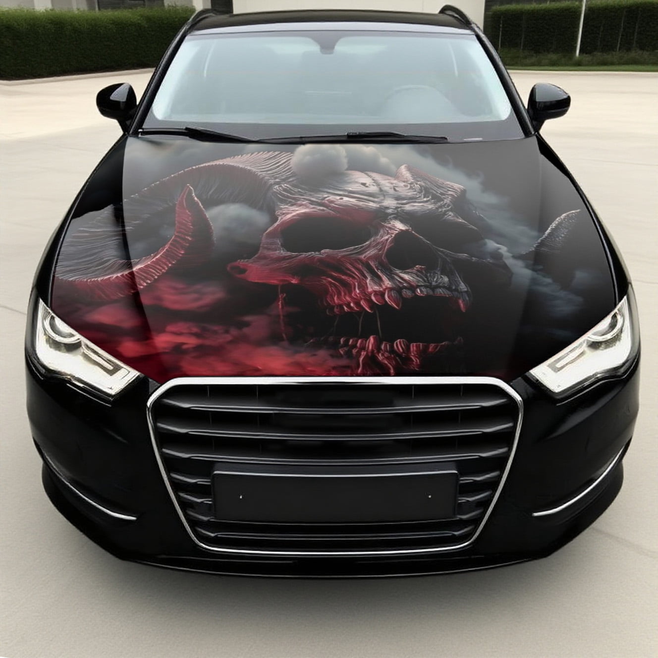 Gothic Horror Cow Horn Skull Car Hood Stickers, Vinyl Car Film Stickers ...