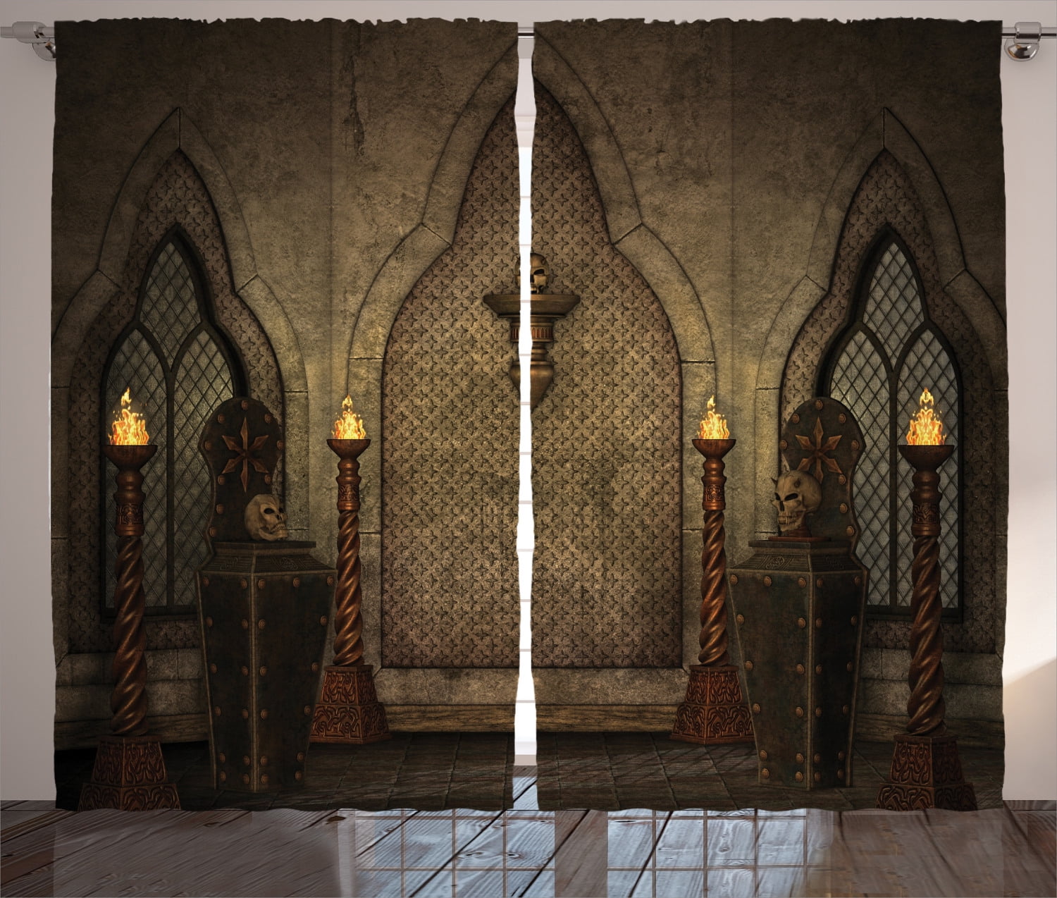 Ambesonne Gothic Curtains 2 Panel Set, Fantasy Spooky Skull, 108" x 84 ...