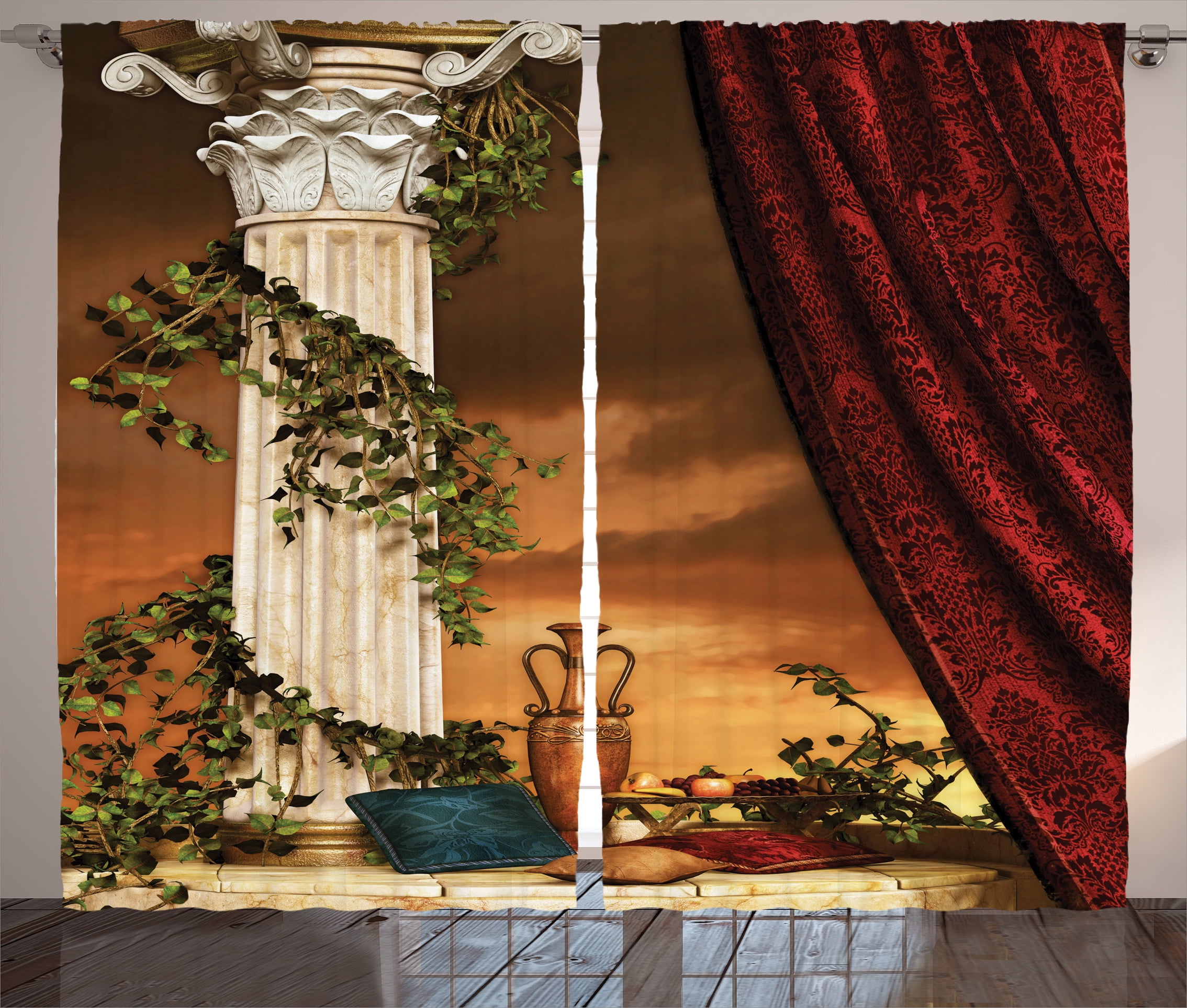 Ambesonne Gothic Curtains 2 Panel Set, Greek Scenery Sunset, 108" x 90 ...