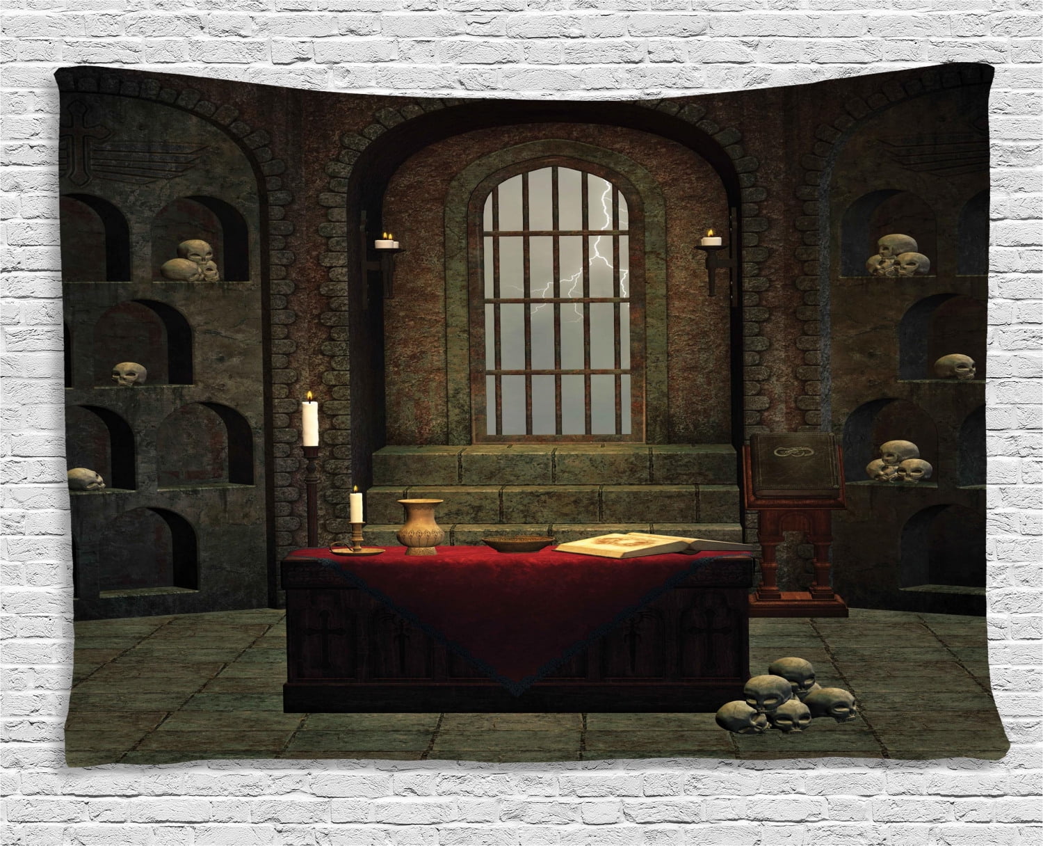 Gothic House Decor Tapestry, Fantasy Spell Casting Warlock Witch Skulls ...