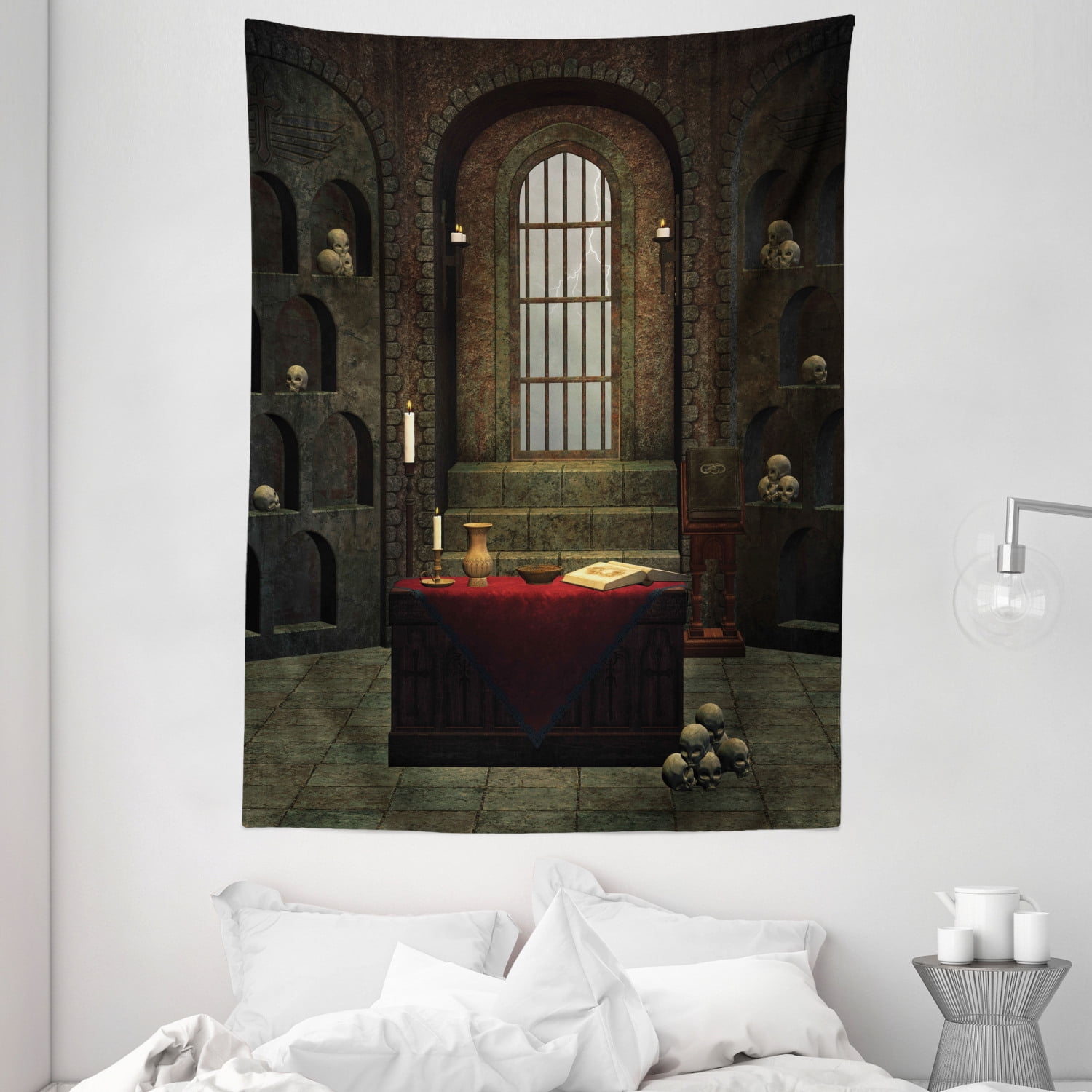 Gothic House Decor Tapestry, Fantasy Spell Casting Warlock Witch Skulls ...