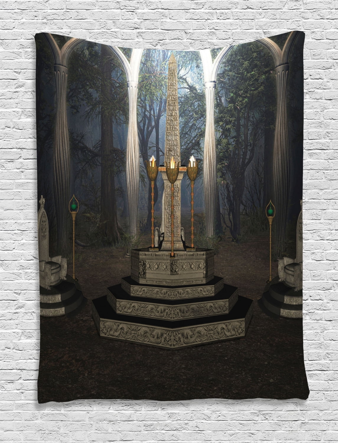 Gothic House Decor Tapestry, Ritual Scenery in Secret Forest Obelisk ...