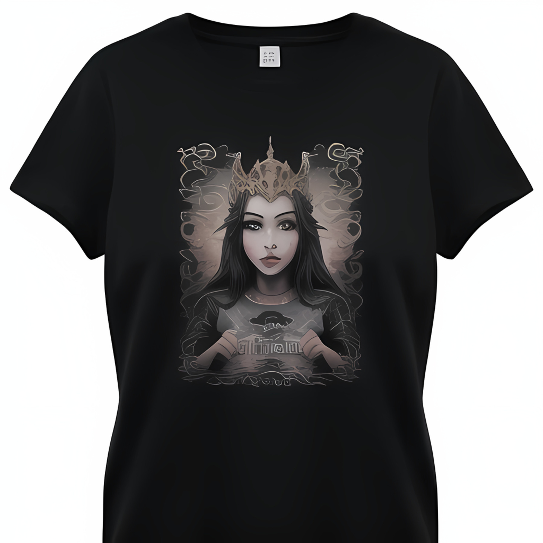 Gothic Illustration Black T-Shirt with Dark Grey Smoke Symmetrical ...