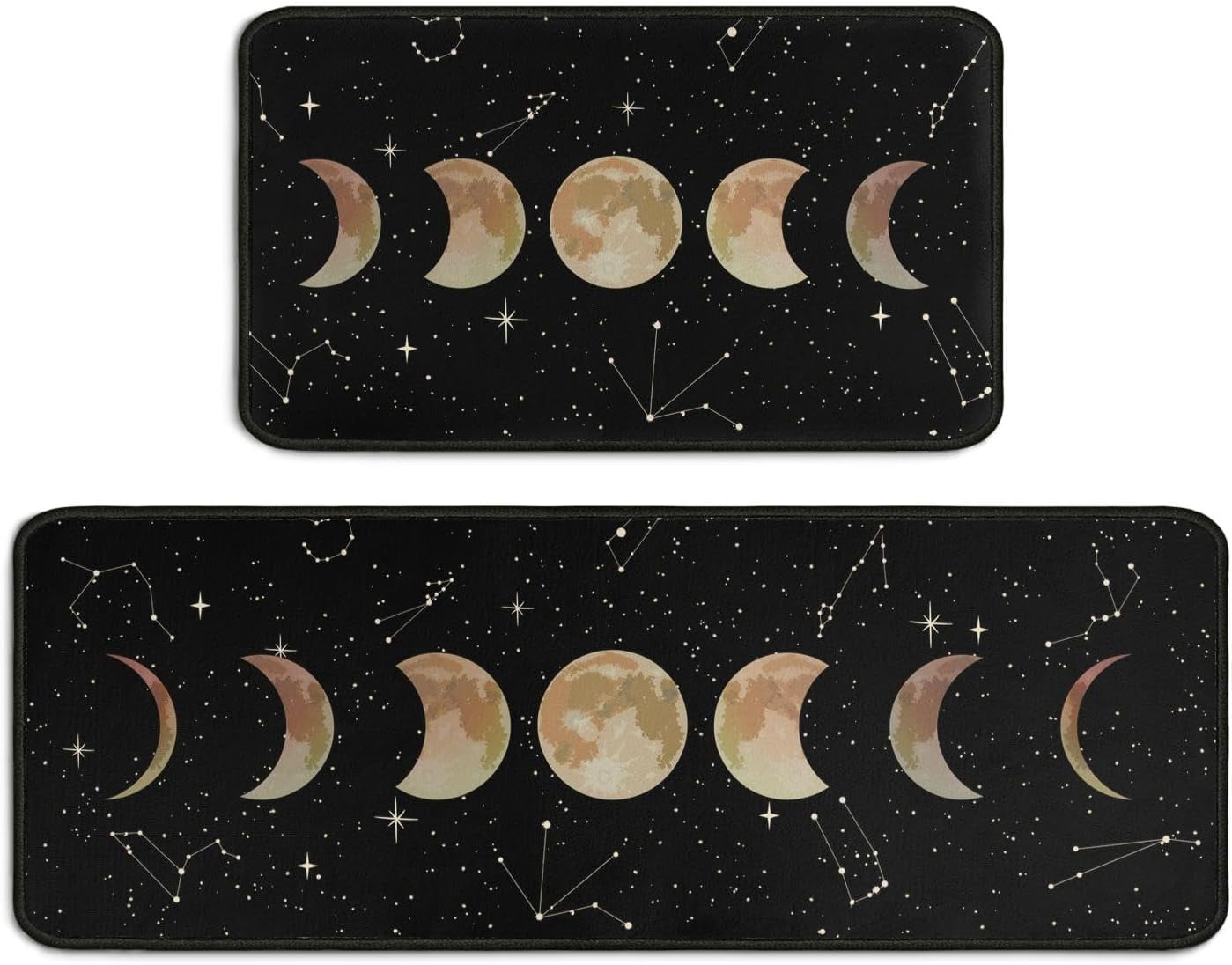 Gothic Kitchen Floor Mat Set of 2, Moon Rug with Rubber Backing, Non ...