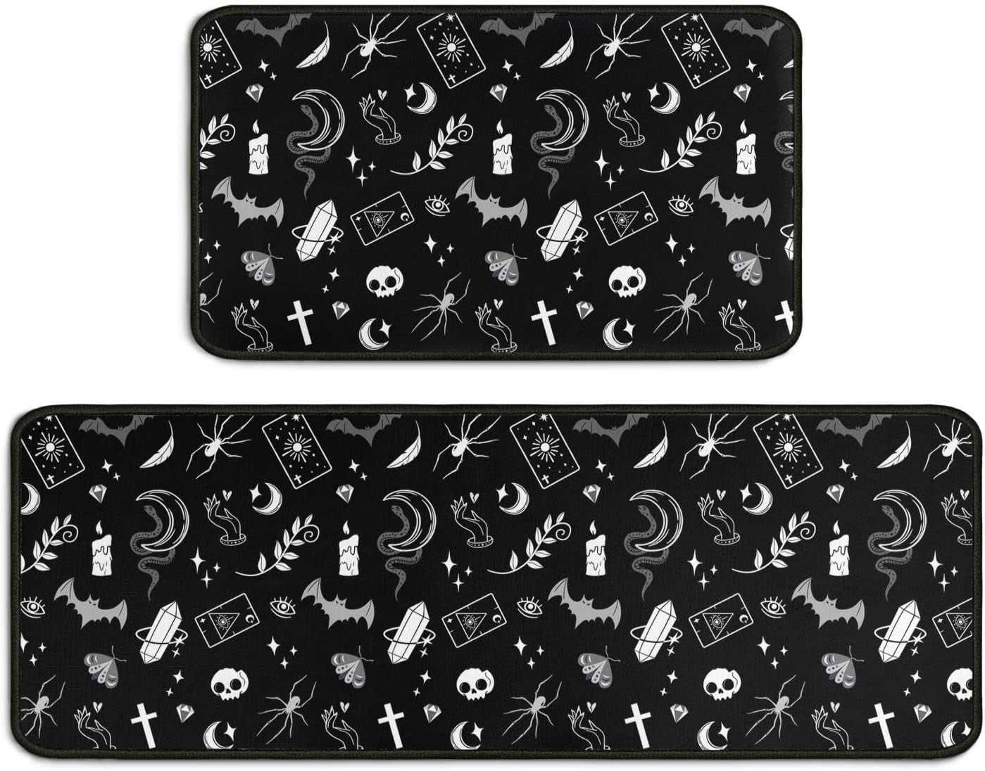 Gothic Kitchen Mats for Floor, Black and White Goth Kitchen Rugs Set of ...