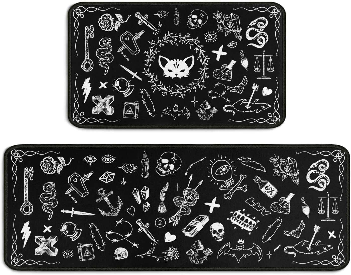 Gothic Kitchen Rugs and Mats Set of 2, Goth Rug with Rubber Backing ...