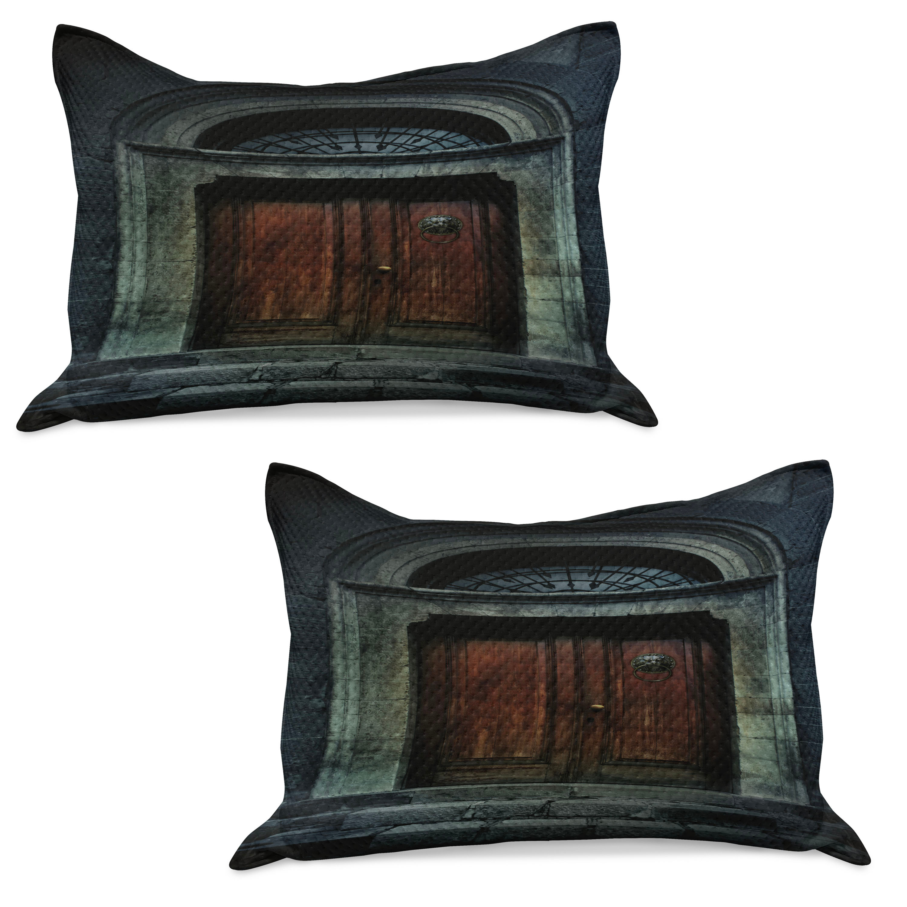 Gothic Knitted Quilt Pillowcover Set of 2, Photo of Antique Aged Wooden ...