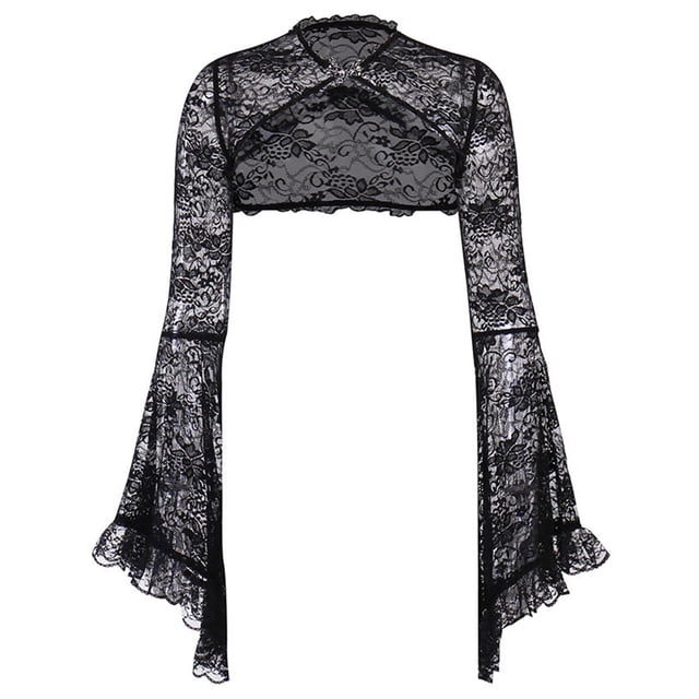 Gothic Lace Cover Ups for Women Hollow out Crop Tops Flare Sleeves ...