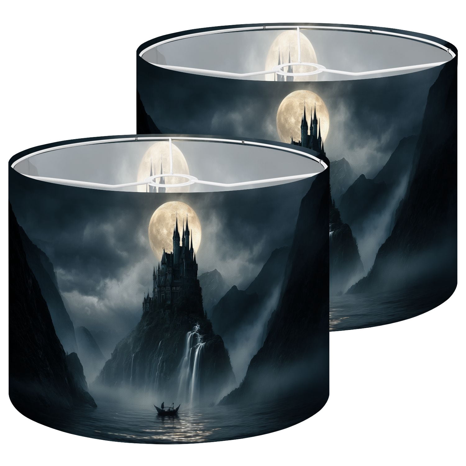 Gothic Lampshades 2 Pack Mystical Castle Rocky Island Moonlight Dark ...