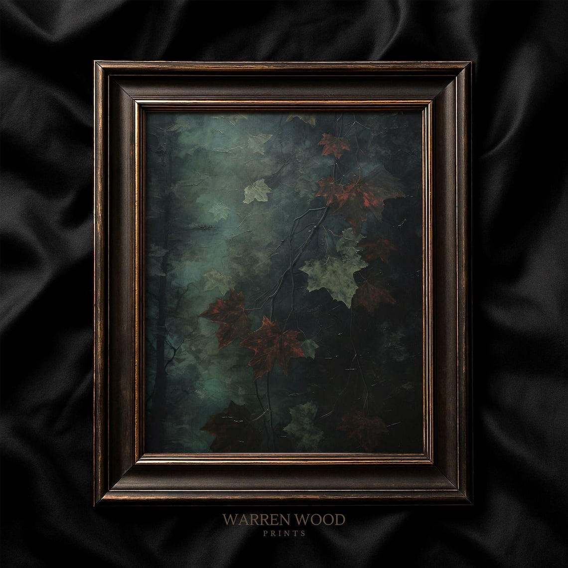 Gothic Leaves Wall Art, Dark Turquoise Green Print, Moody Rustic ...