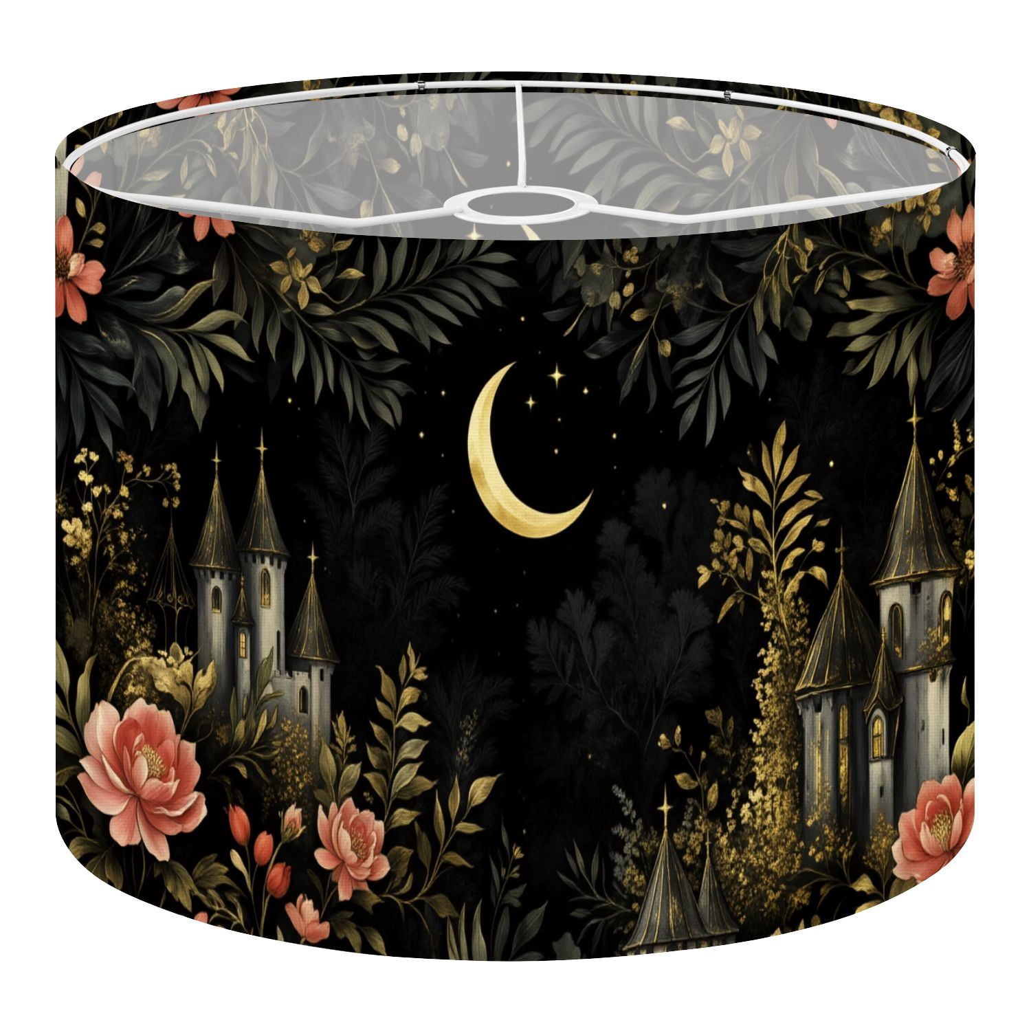 Gothic Linen Drum Lampshades Crescent Moon Night Garden Ornate Castle ...